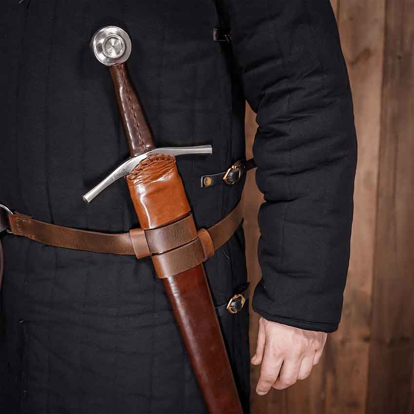 Double Strap Leather Sword Belt - Brown